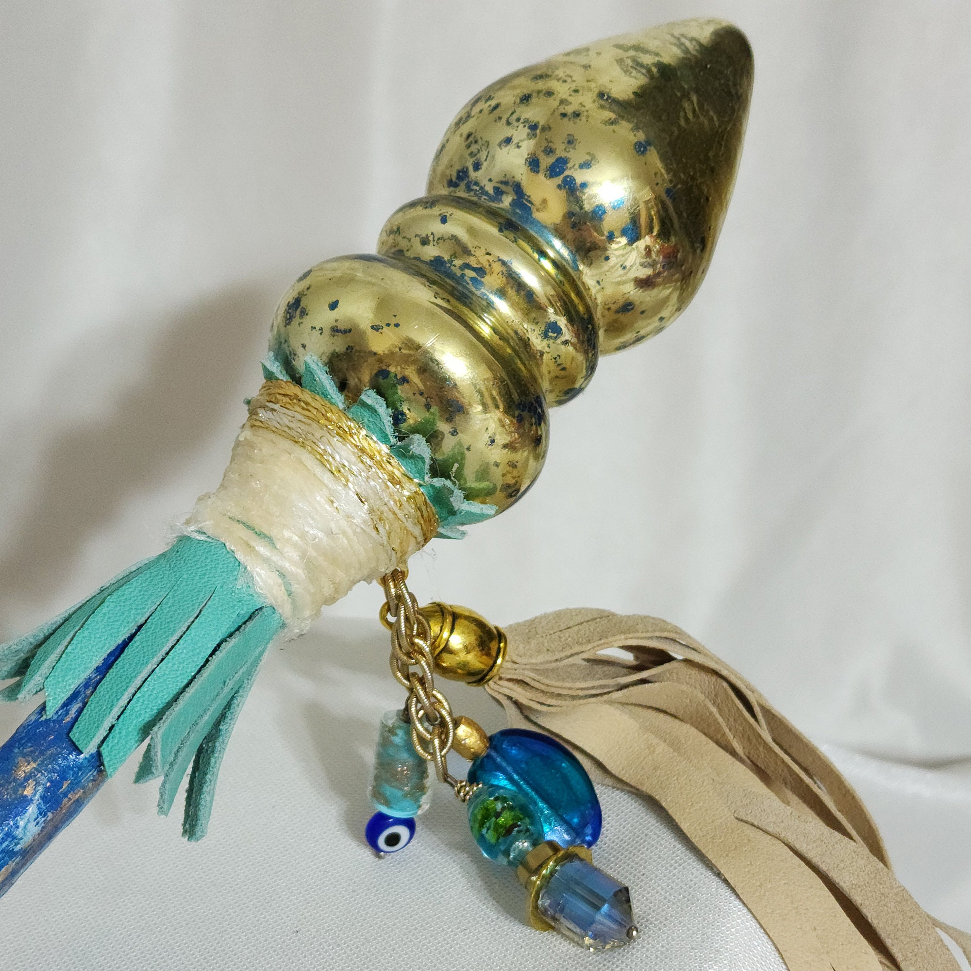 Ceremonial Wand or Scepter With Glass Head and Leather Wrapped Handle ...