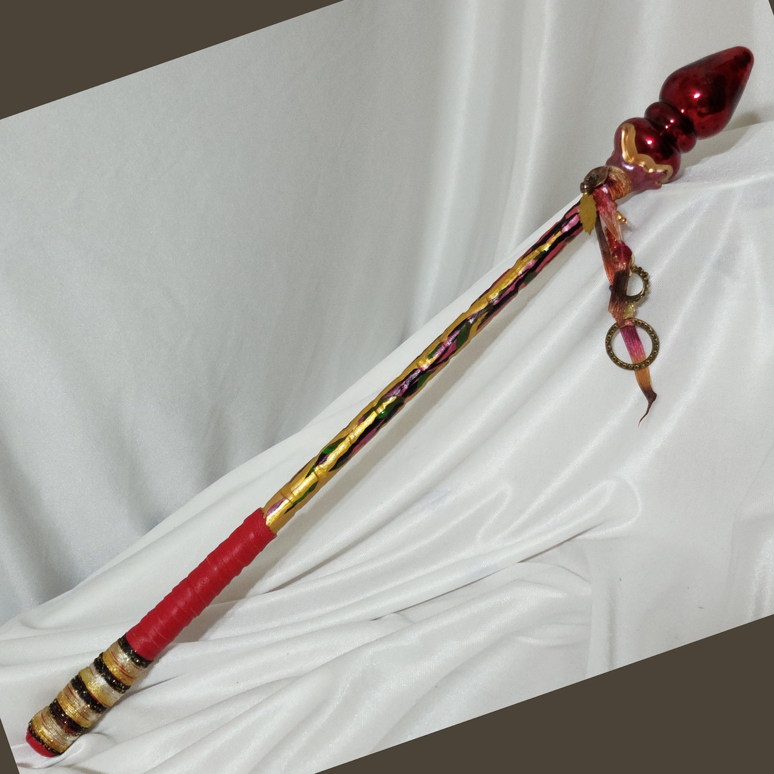 Ceremonial Wand or Scepter With Glass Head and Leather Wrapped Handle ...