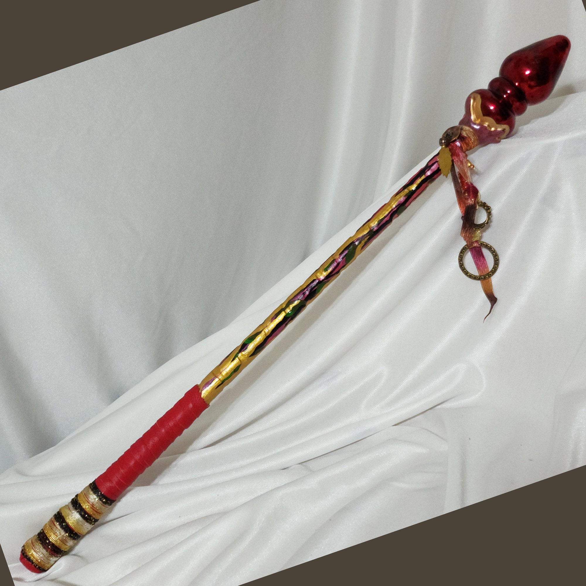 Ceremonial Wand or Scepter With Glass Head and Leather Wrapped Handle ...