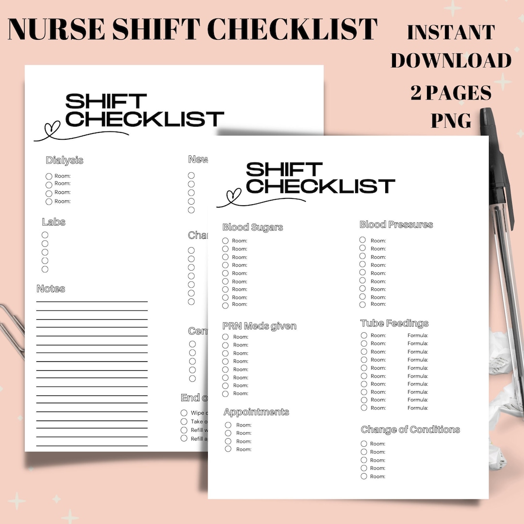 Nurse Shift Checklist for SNF, LTC, SUBACUTE, Shift Organizer - Etsy