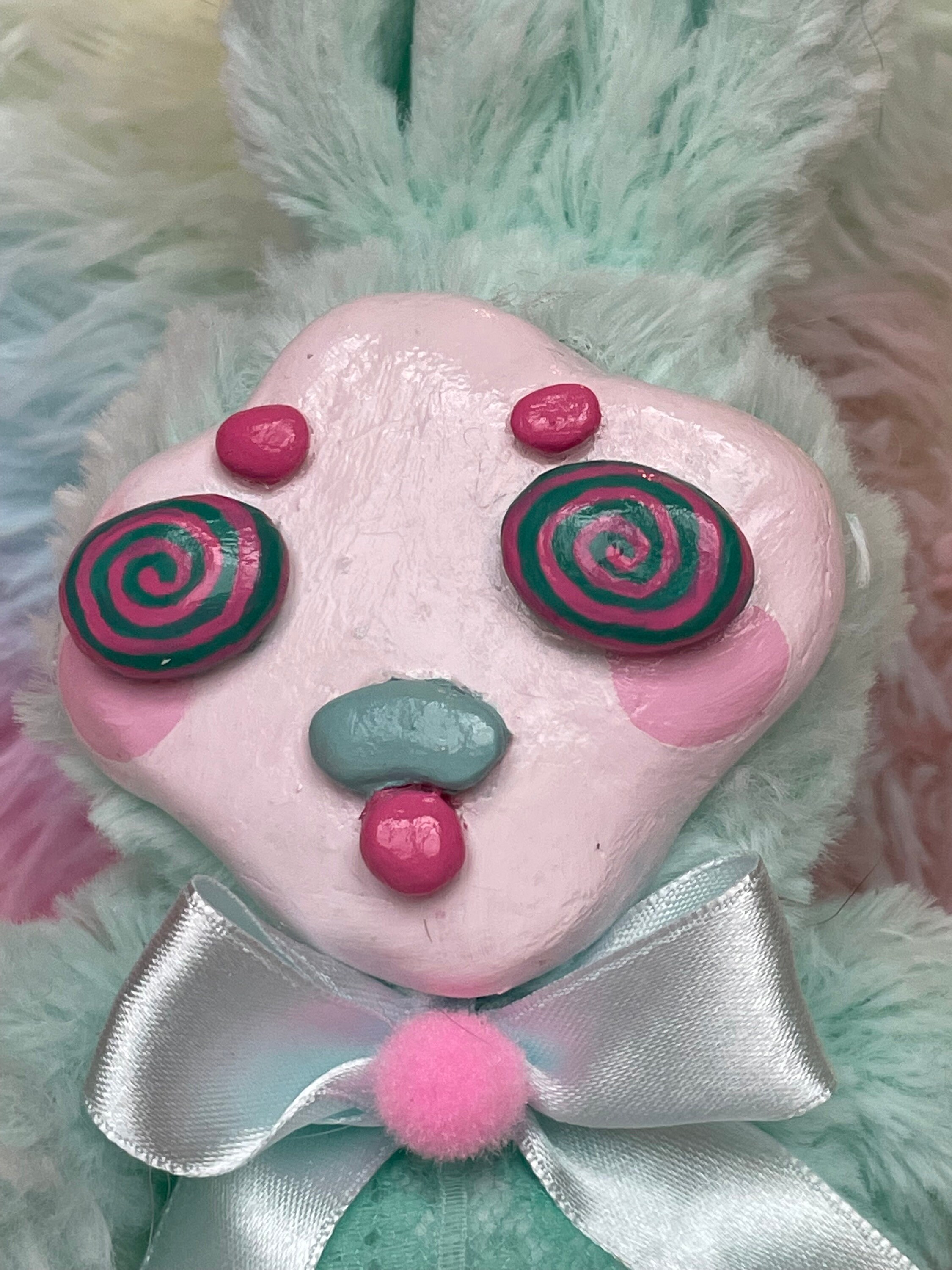 Cotten Candy Swirl Bunny Clay Face Plush - Etsy