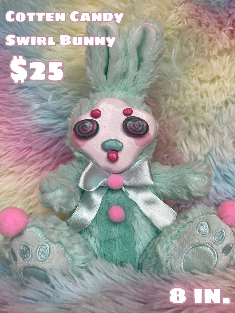 Cotten Candy Swirl Bunny Clay Face Plush - Etsy