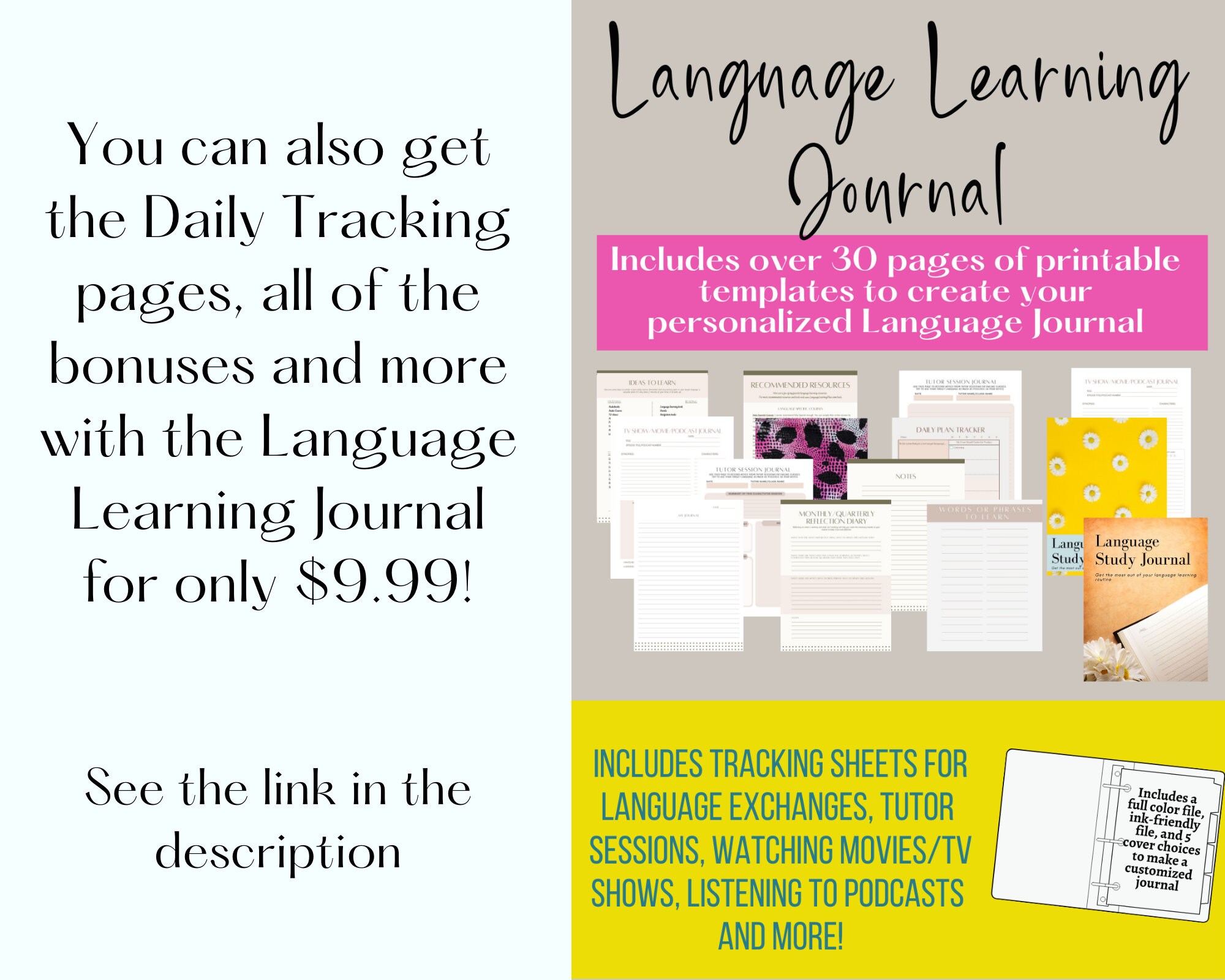 Language Learning Tracker, Daily Planning Pages, Journal Pages ...