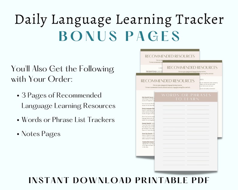 Language Learning Tracker, Daily Planning Pages, Journal Pages ...