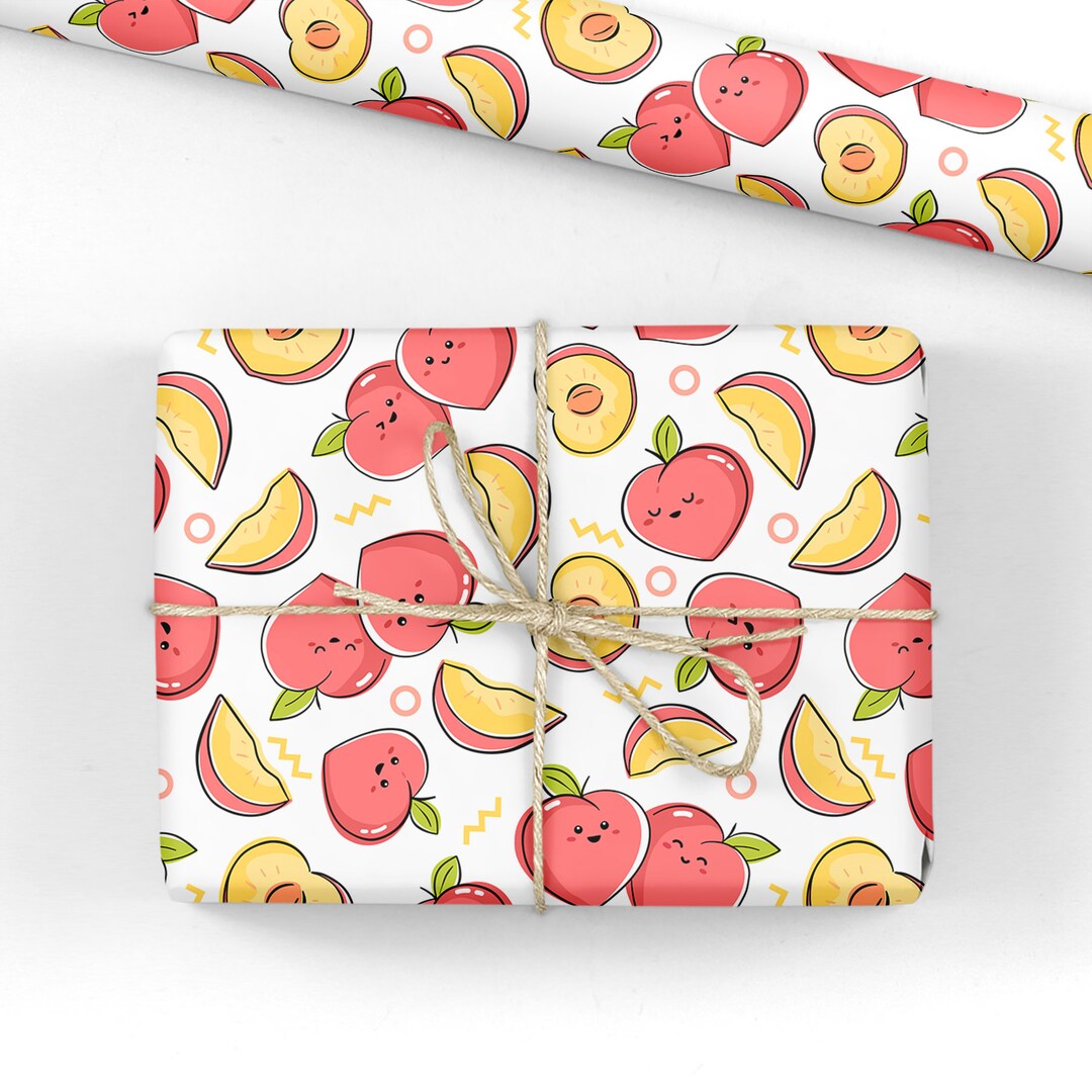 Kawaii Peaches Wrapping Paper - Luxury Gift Wrap - Peach Gift Wrap ...