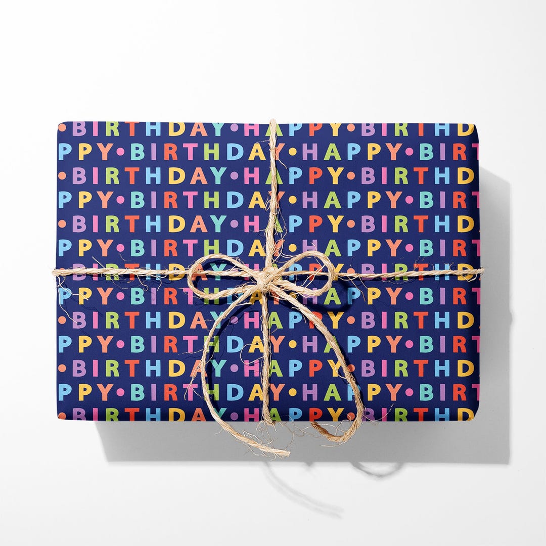 Blue Happy Birthday Wrapping Paper - Luxury Gift Wrap - Birthday Gift ...