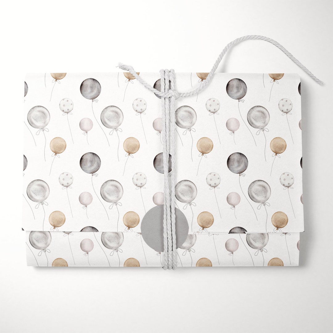Grey Balloons Wrap Birthday Illustrated Wrapping Paper Pretty ...
