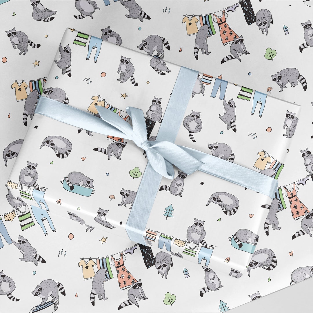 Raccoon Wrap - Animal Illustrated Wrapping Paper- Raccoons- Large ...