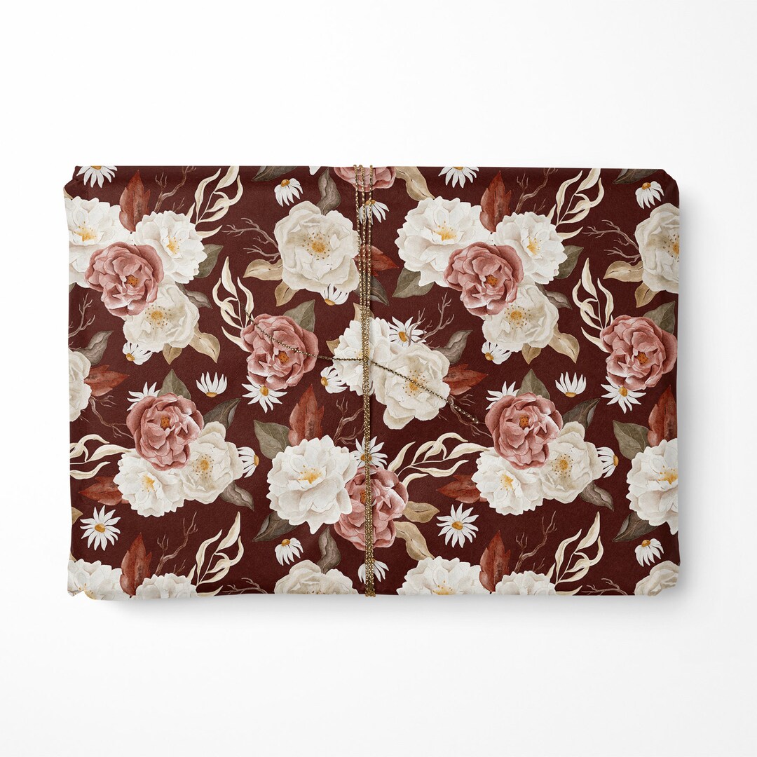 Maroon Roses Wrapping Paper - Floral Watercolour Gift Wrap - Etsy