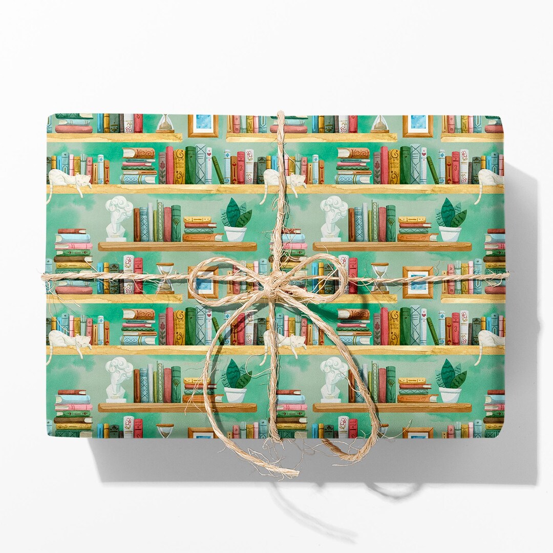 Books Wrapping Paper - Illustrated Library Wrapping Paper Roll - Etsy UK