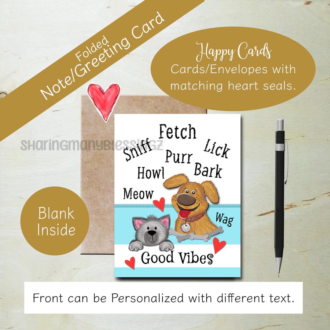 Dog Cat Pet Lover Note Card, Happy Note Card, Greeting Card - Etsy