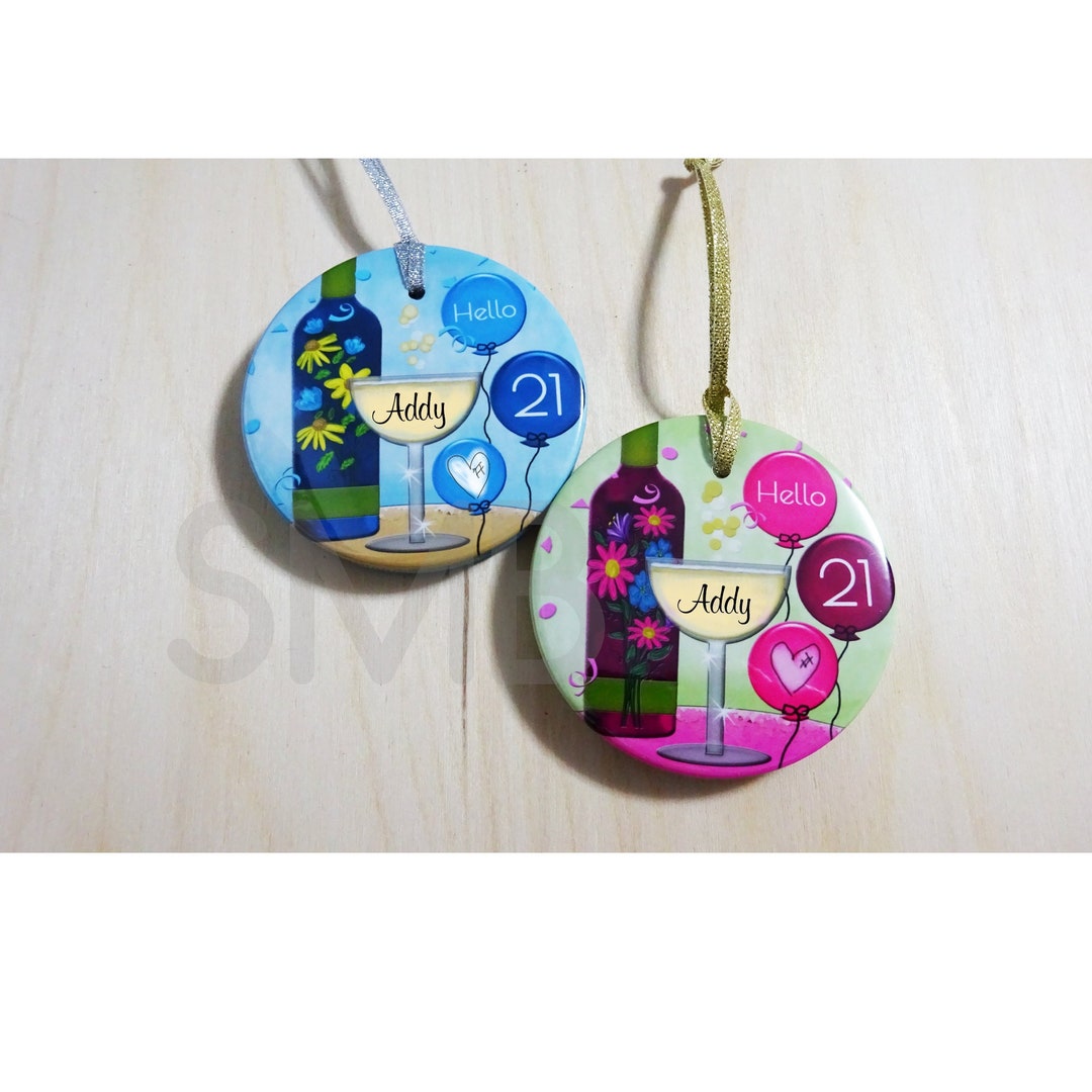 Hello 21 Personalized Birthday Ornament Gift for Her, Floral Champagne ...