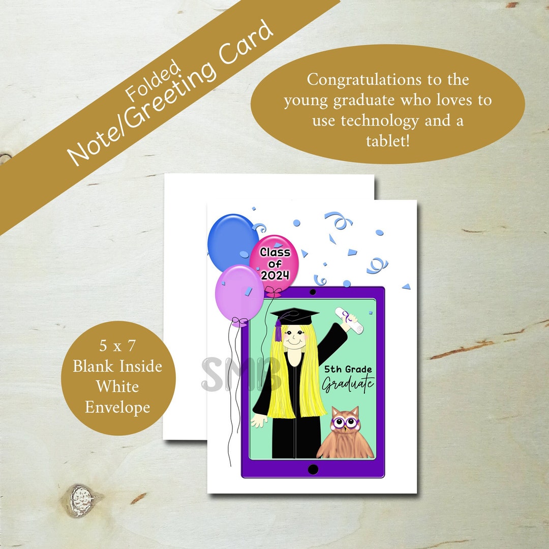 Personalized Graduation Card for Fifth Grader, Graduate Card for Tablet ...