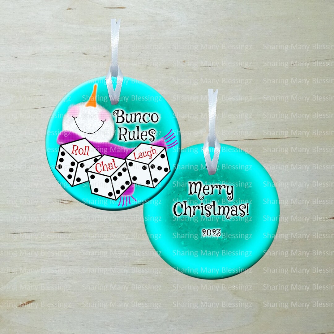 Bunco Rules Snowman and Dice Christmas Ornament, Roll Chat Laugh ...