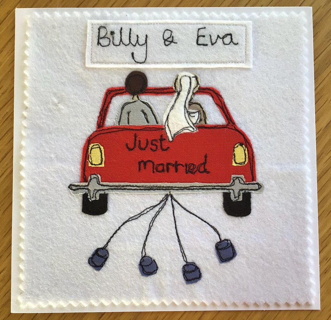 Personalised Just Married Wedding Card Textile Fabric Card Appilque ...