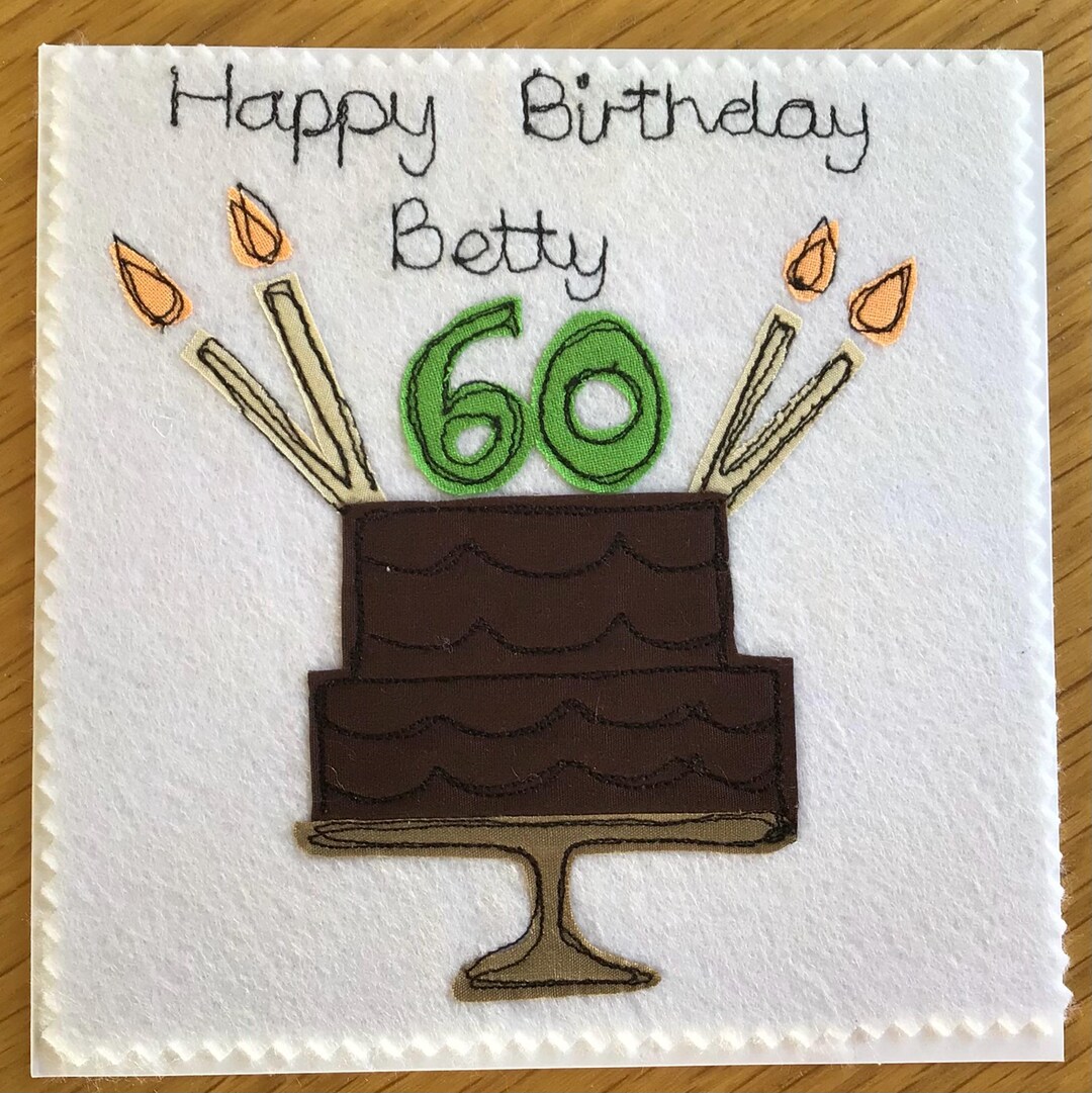 Personalised 60th Birthday Card Textile Card Fabric Card Freehand ...
