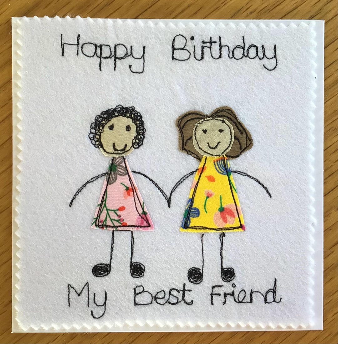 Best Friend Birthday Card Textile Card Fabric Card Freehand Machine ...