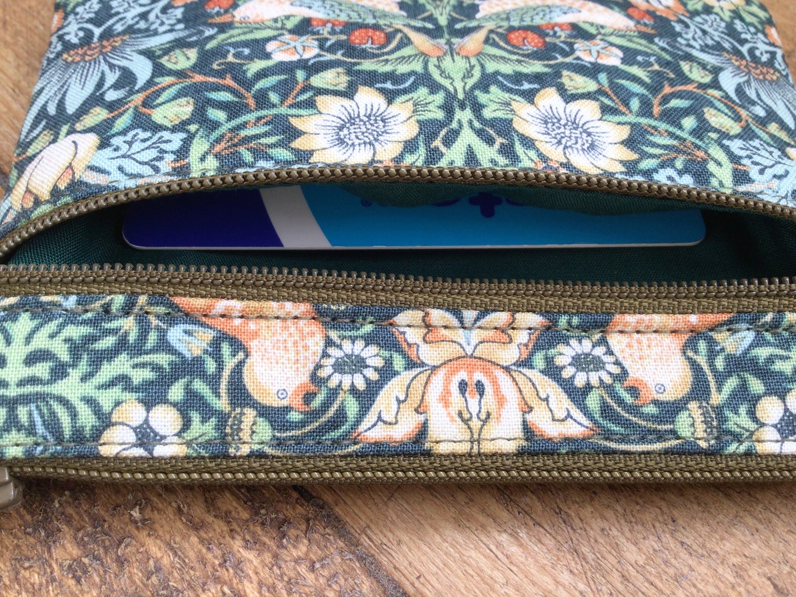 Handmade Coin Purse William Morris Strawberry Thief Marine Green Fabric ...