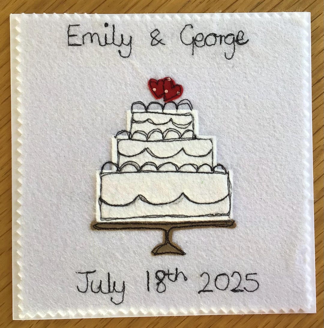 Personalised Wedding Card Textile Fabric Card Appilque Embroidered ...