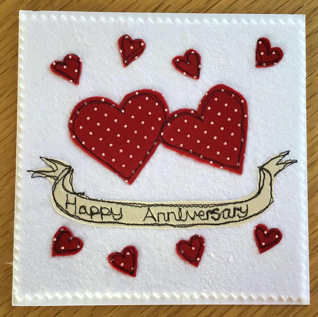 Happy Anniversary Textile Fabric Card Appilque Embroidered Wedding Gift ...
