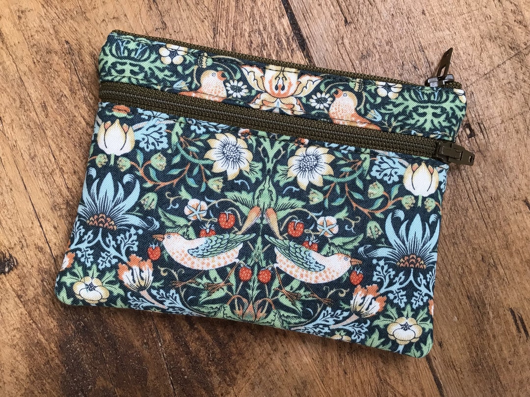 Handmade Coin Purse William Morris Strawberry Thief Marine Green Fabric ...