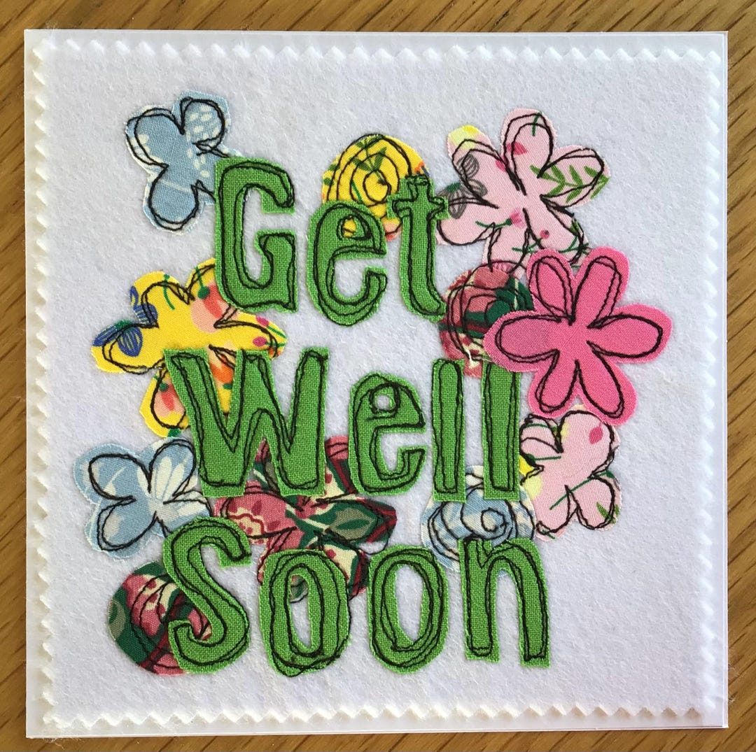 Get Well Soon Card Textile Card Fabric Card Freehand Machine ...