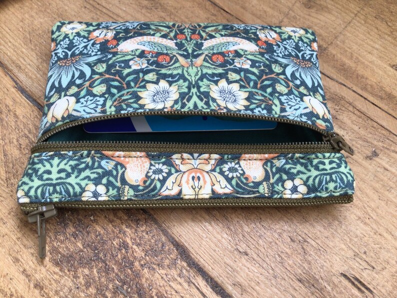 Handmade Coin Purse William Morris Strawberry Thief Marine Green Fabric ...