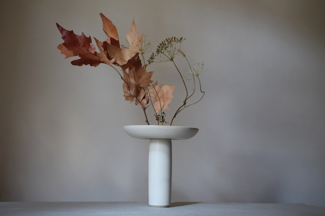 White Pedestal Vase Big Column Vessel Japandi Style H: 20cm - Etsy