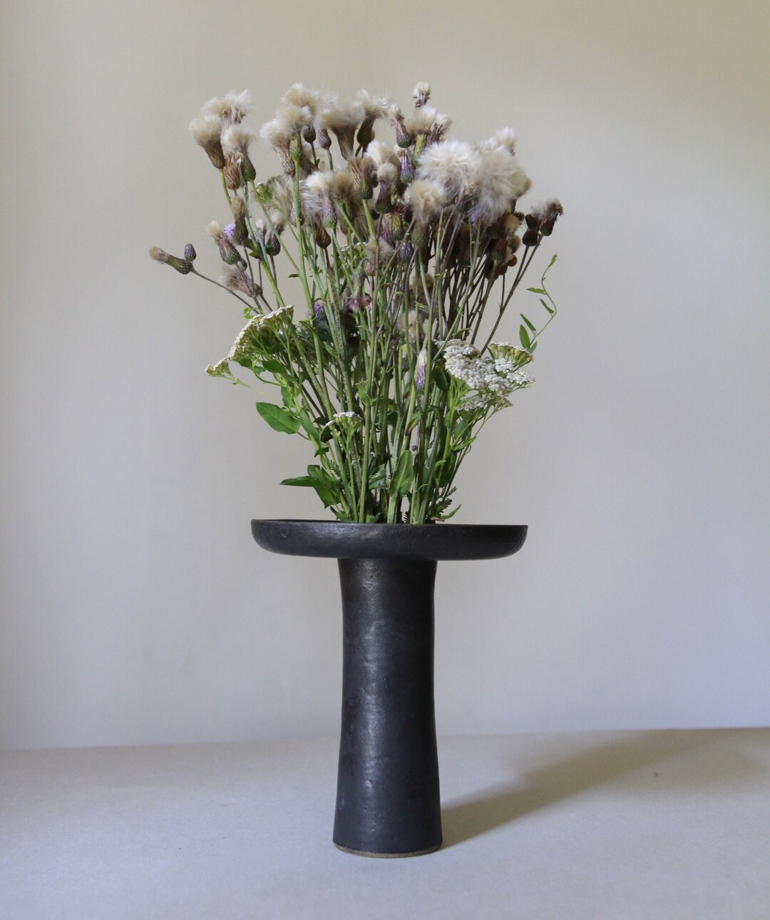 Black Pedestal Vase, Big Black Tree Vessel, Japandi Style H: 19.5cm 7.7 ...