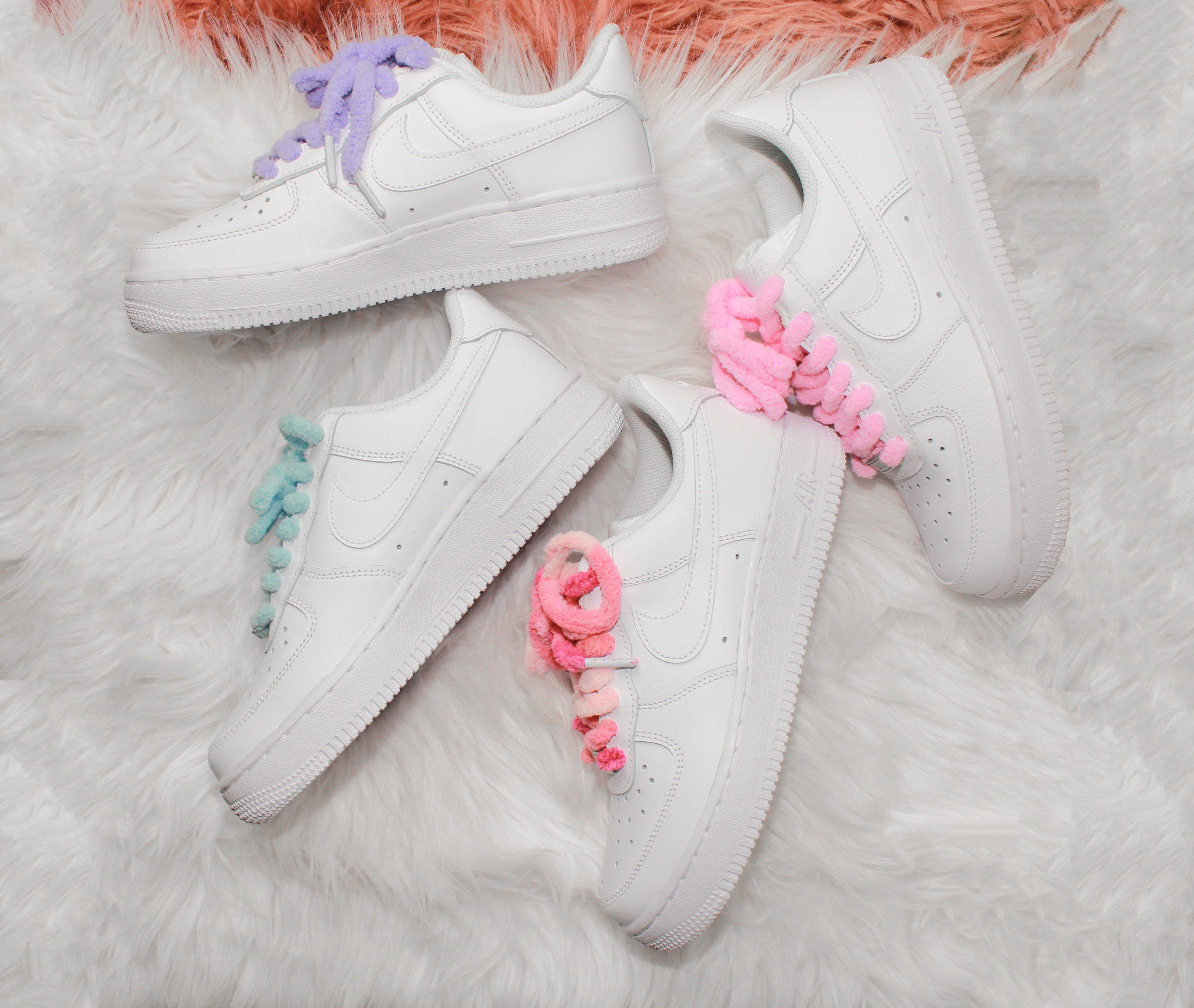 Fluffy Laces Pastel Blush Baby Pink Blue Purple Pale Furry AF1 | Etsy