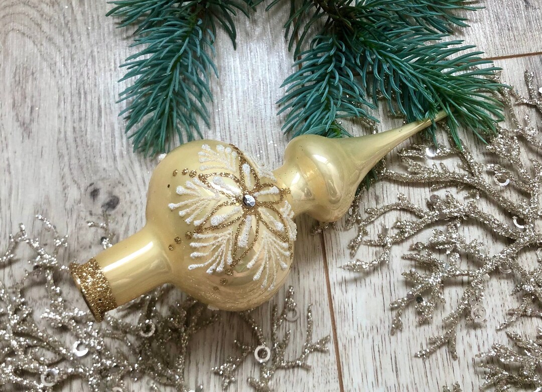 Small Gold Christmas Glass Tree Topper, Vintage Christmas, Christmas ...