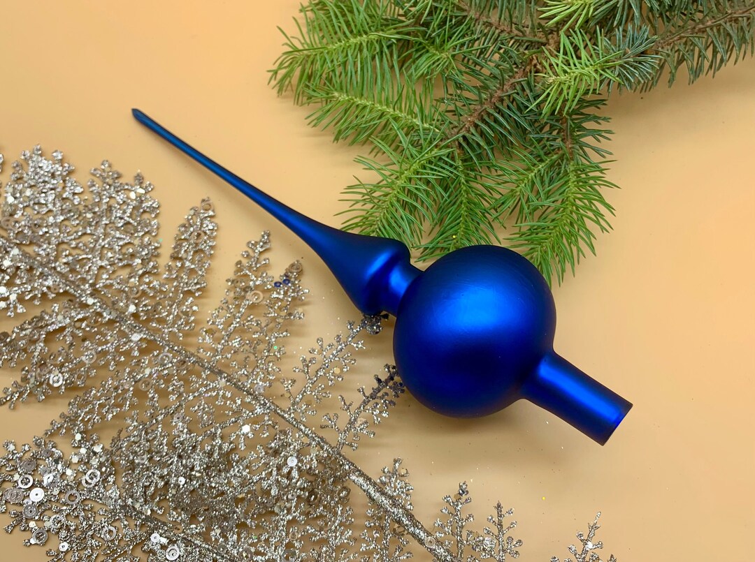 Christmas Glass Tree Topper, Blue Glass Finial Top, Tree Decoration ...
