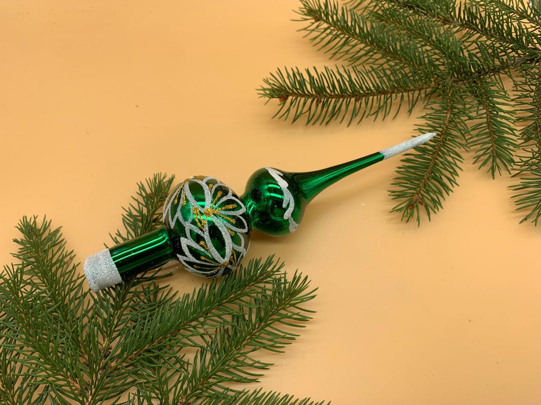Christmas Glass Decor Small Green Glass Tree Topper Finial Top Handmade ...