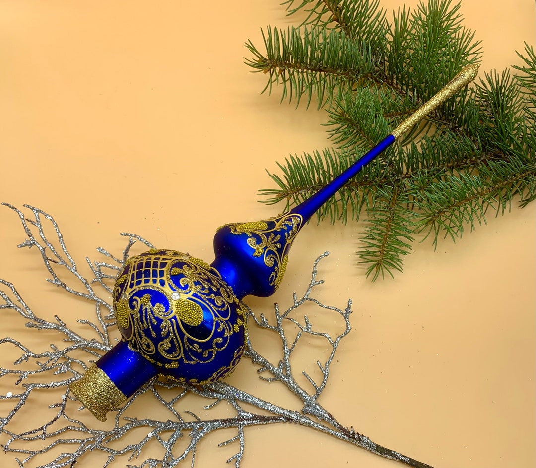 Big Blue Christmas Glass Tree Topper, Glass Gift, New Year Tree Decor ...