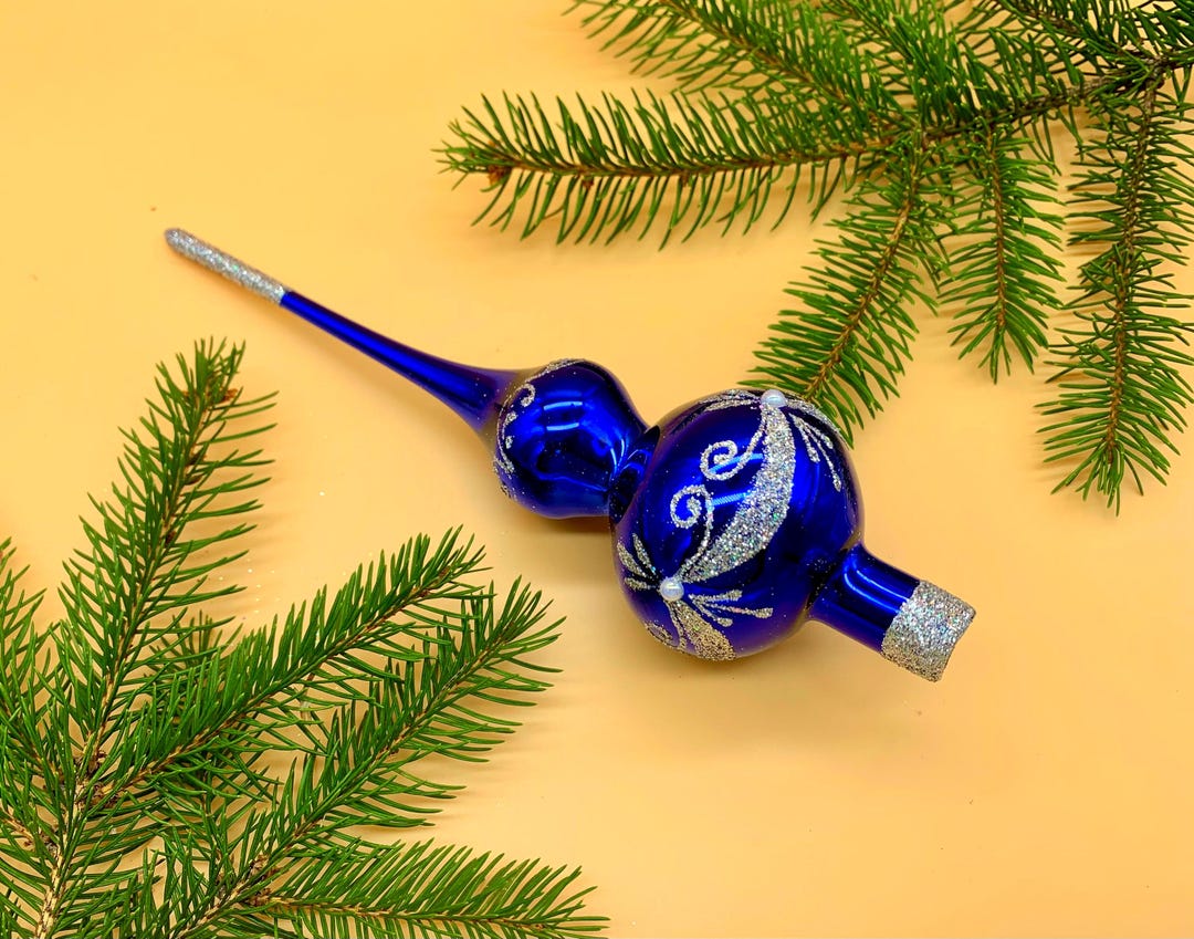 Blue Glass Tree Topper – 18 Cm Handmade Christmas Finial – Glitter ...