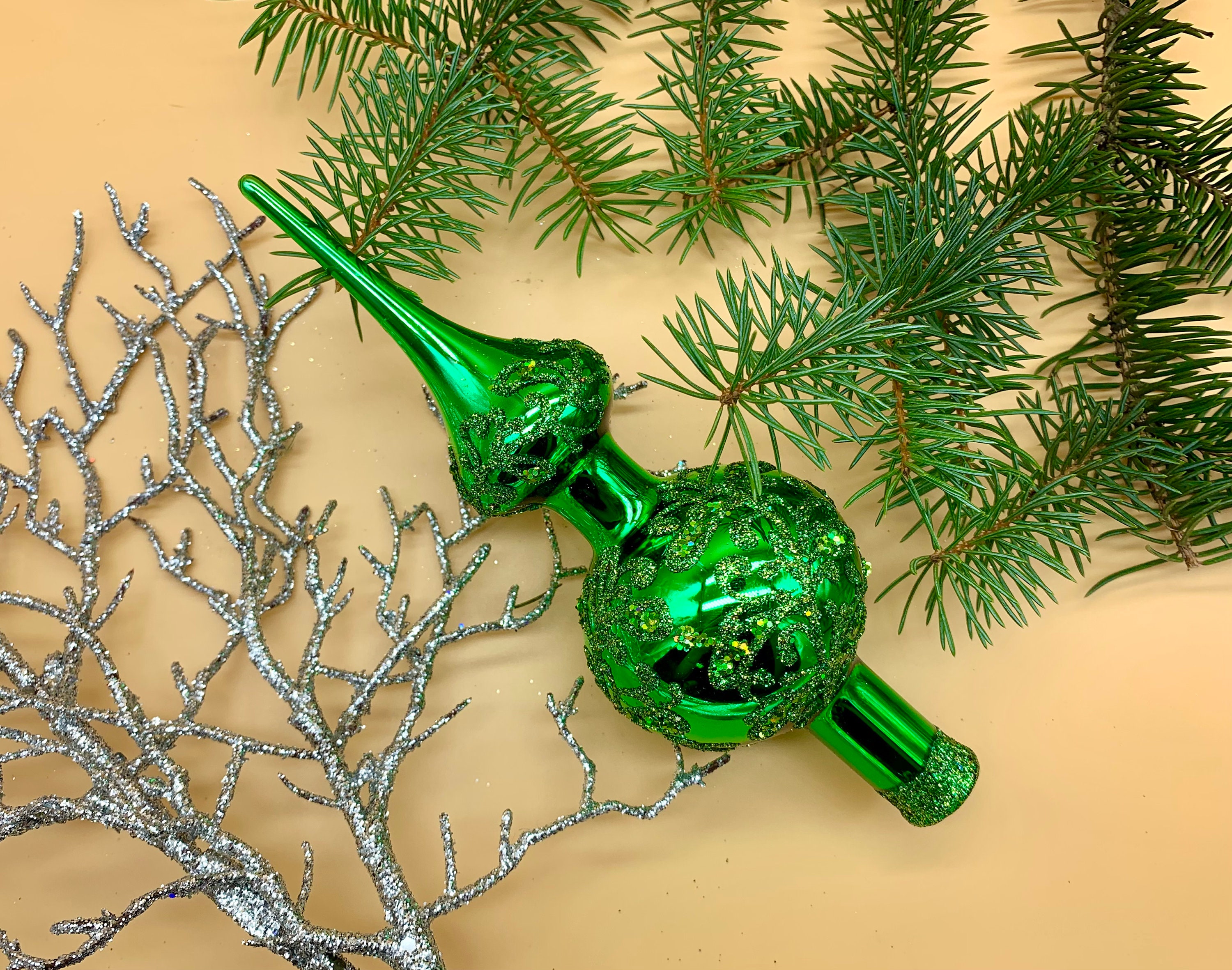 Small Green Christmas Glass Tree Topper Elegant Old Style - Etsy