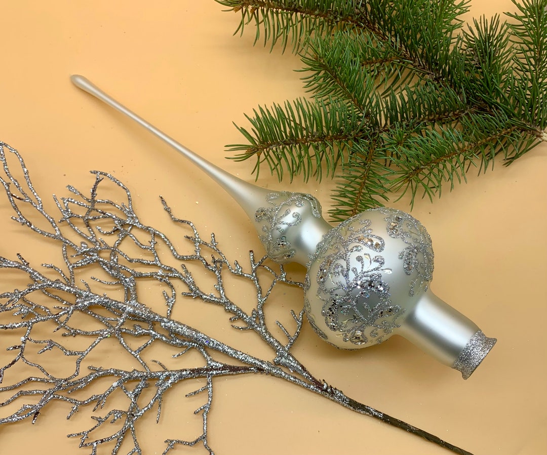 Silver Christmas Glass Tree Topper, Glass Gift, New Year Tree Decor ...