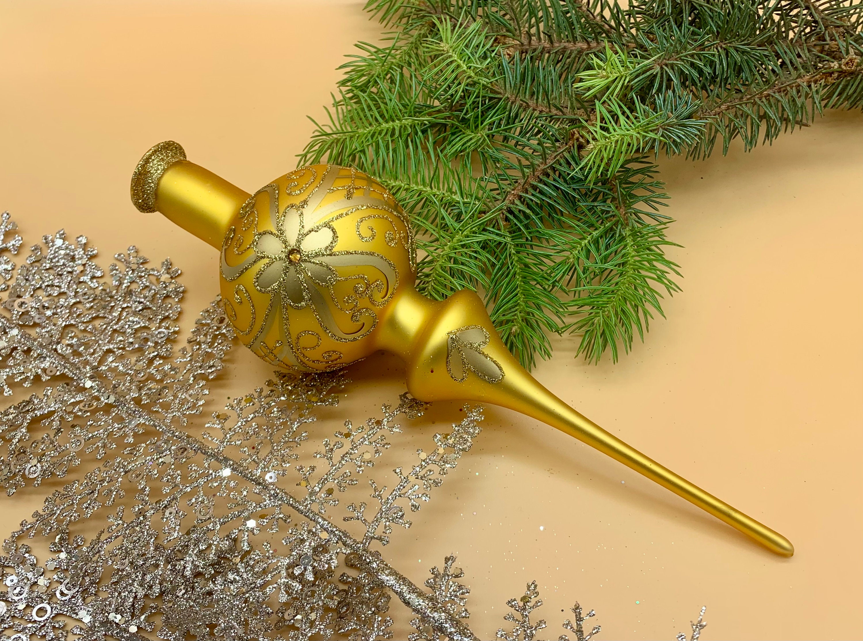 Gold Christmas Glass Tree Topper, Finial Top, Tree Decoration, Vintage ...
