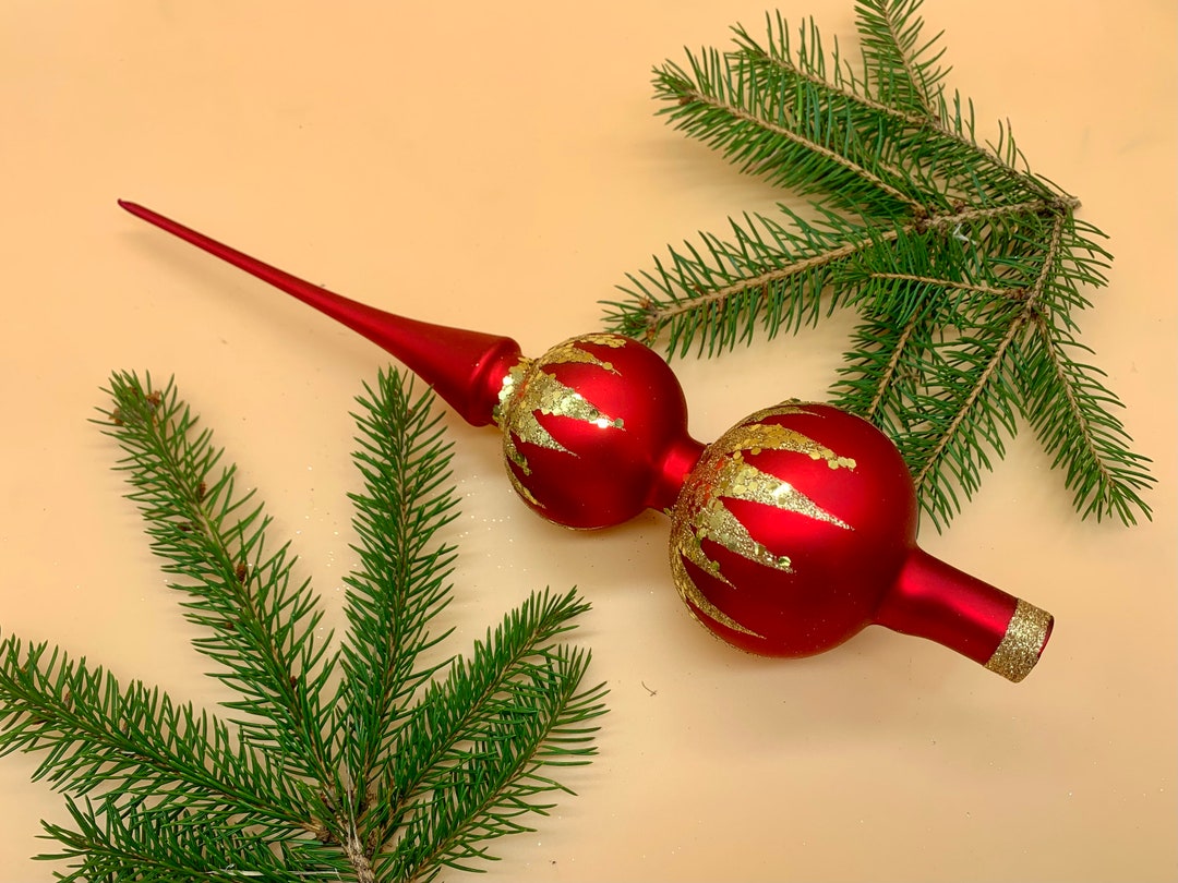 Christmas Glass Decor, Red Glass Tree Topper, Finial Top, Handmade Tree ...