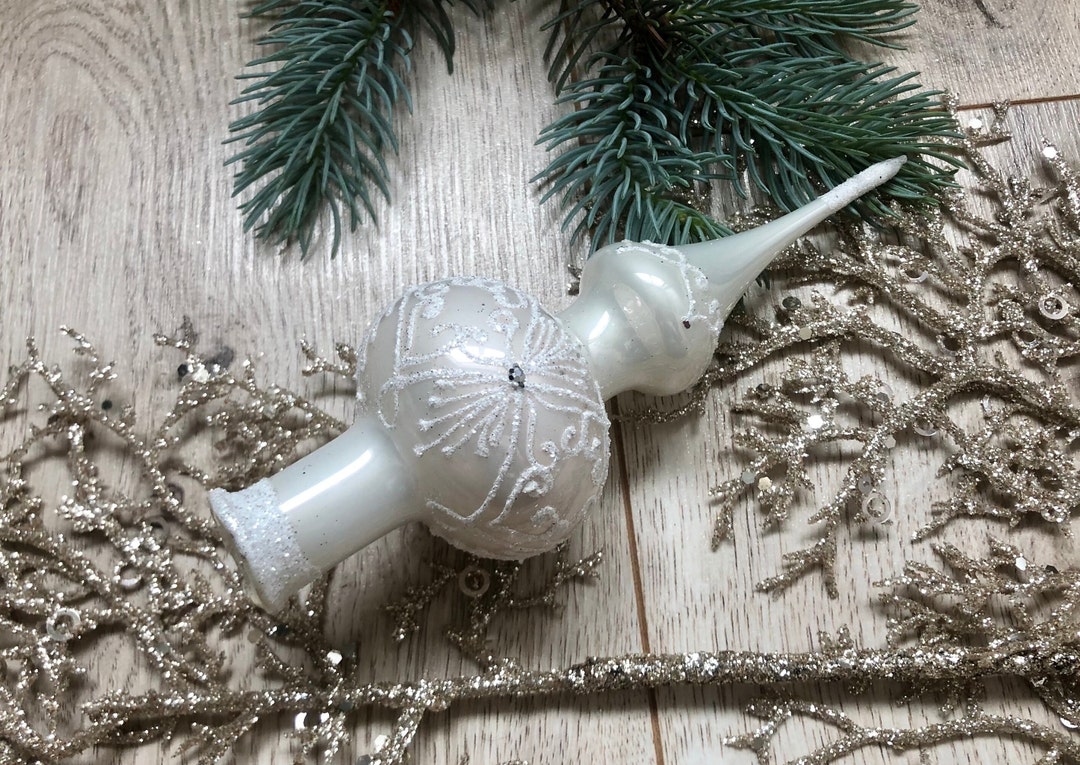 Small White Christmas Glass Tree Topper, Christmas Glass Ornament ...