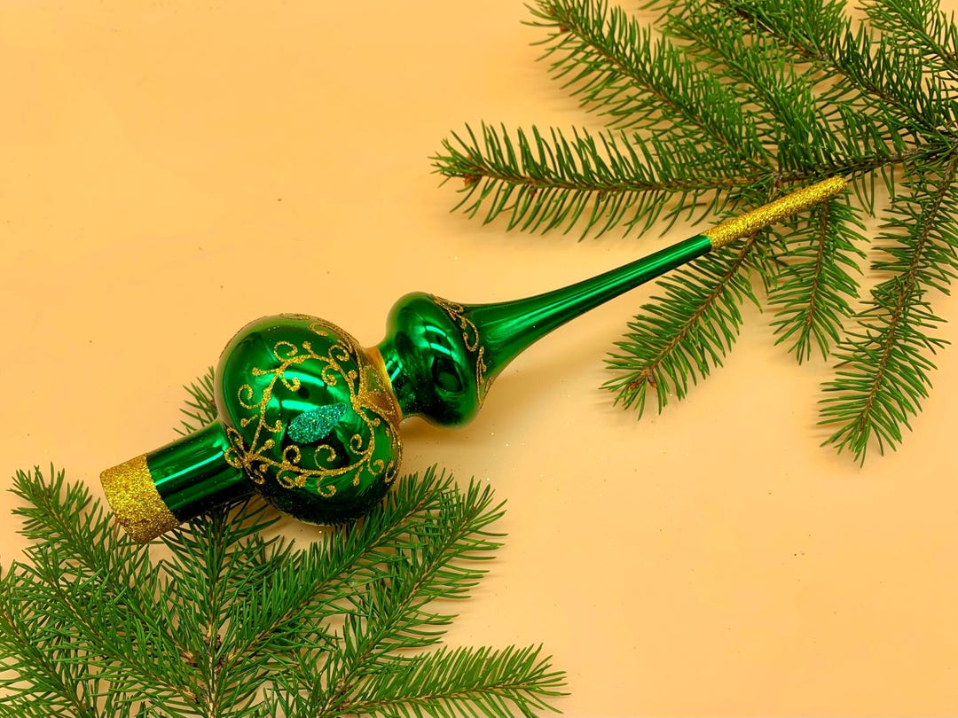 Large Green Glass Tree Topper – 27 Cm Hand Painted Christmas Finial ...
