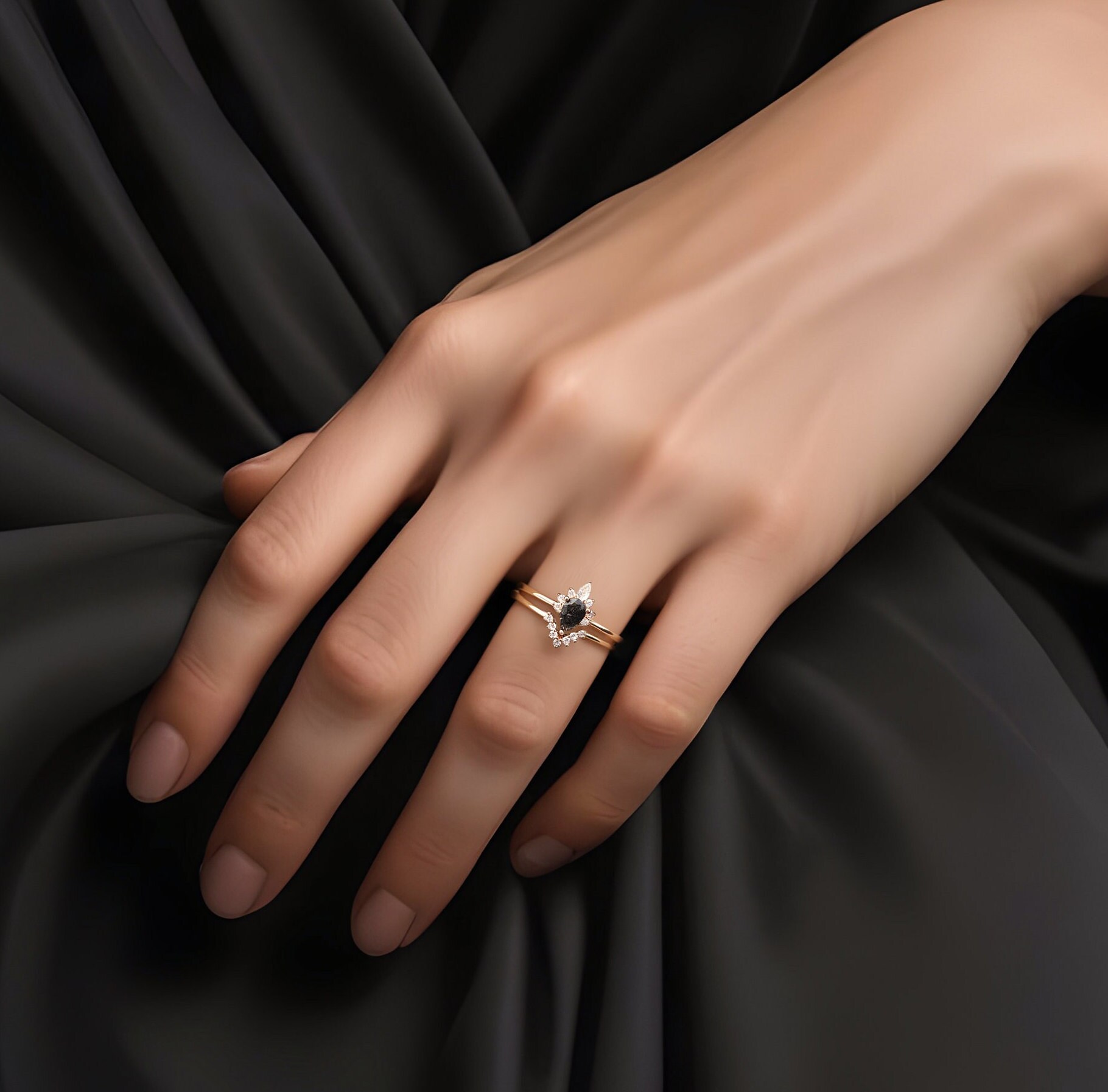 2 Pcs Engagement Ring Set Woman Rose Gold, Minimalist Wedding Ring Set ...