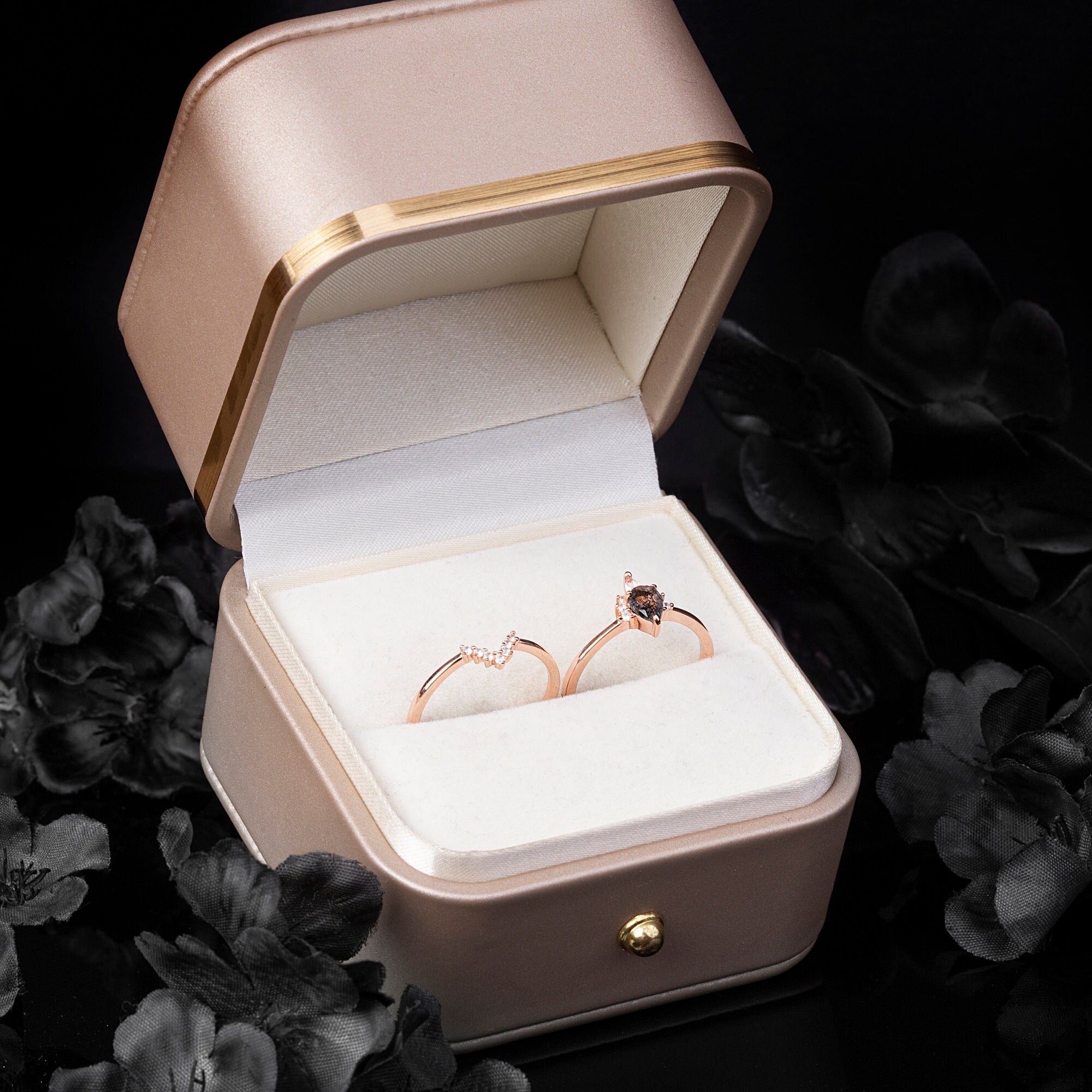 2 Pcs Engagement Ring Set Woman Rose Gold, Minimalist Wedding Ring Set ...