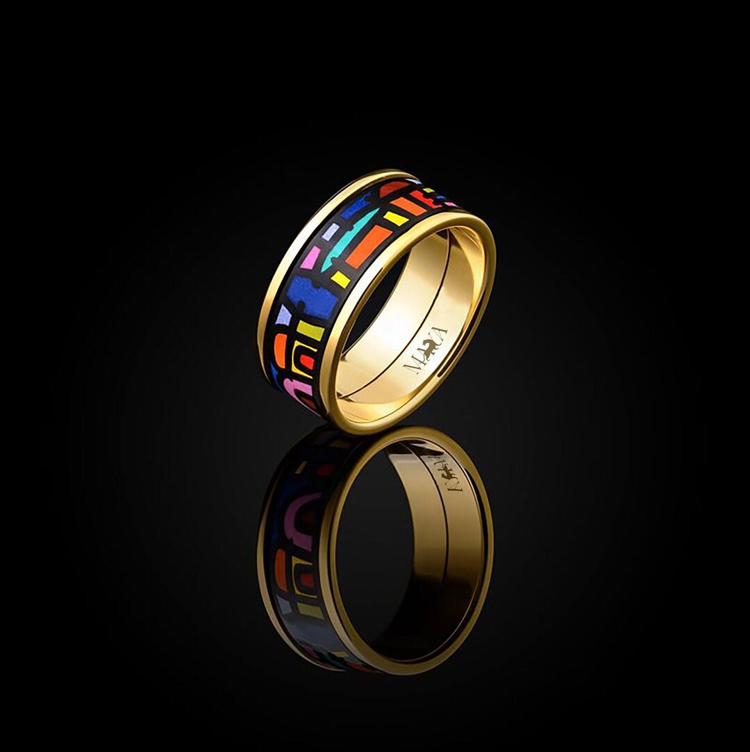 Enamel Ring, Unique Ring for Woman, Colorful Enamel Band Ring, Delicate ...