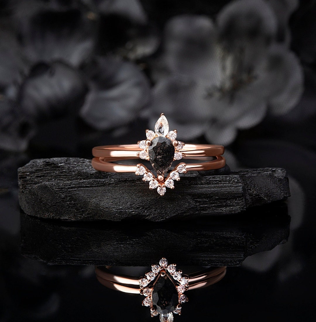 2 Pcs Engagement Ring Set Woman Rose Gold, Minimalist Wedding Ring Set ...