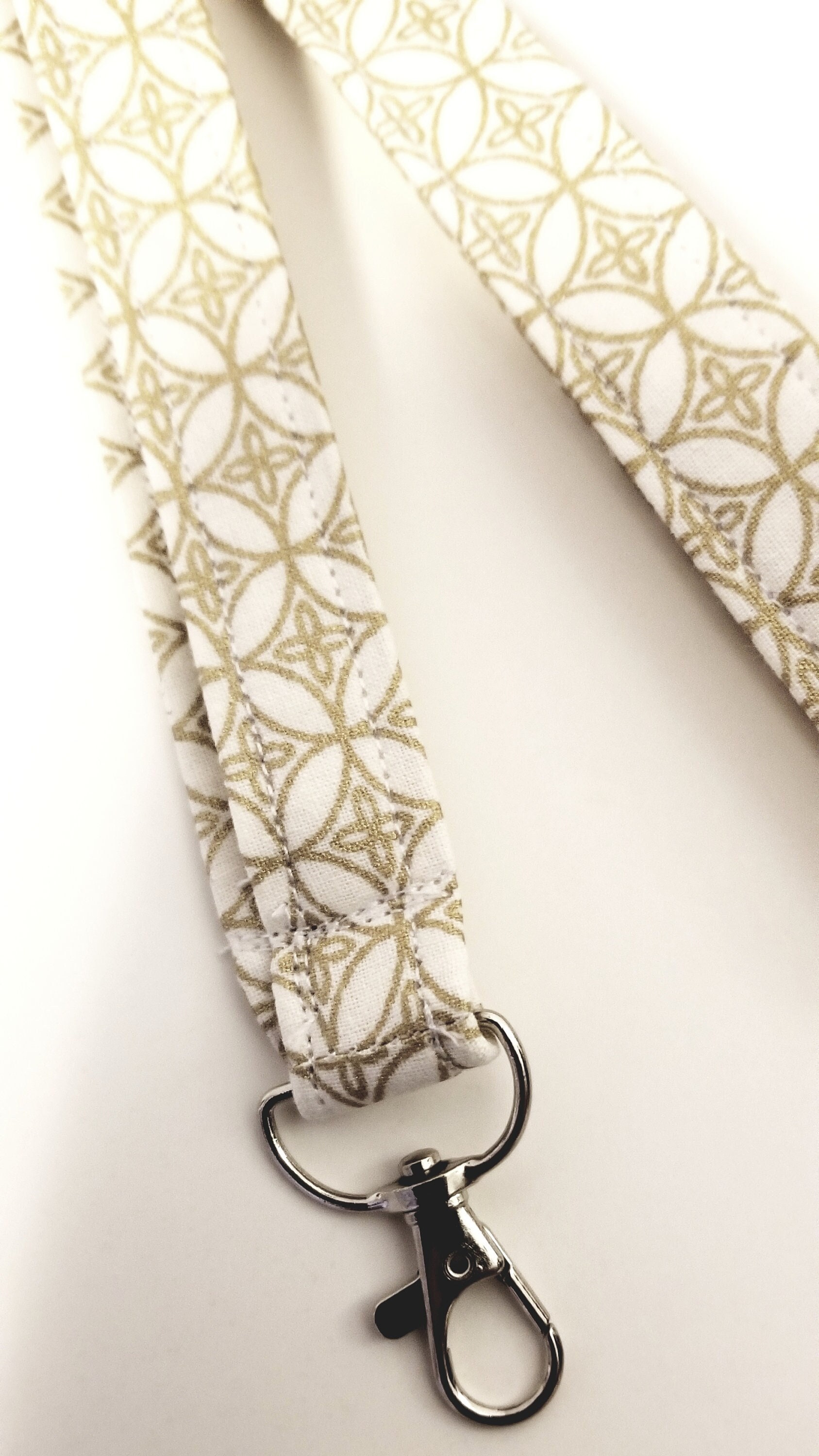Gold/white Geometric Lanyard Cotton Lanyards ID Badge - Etsy
