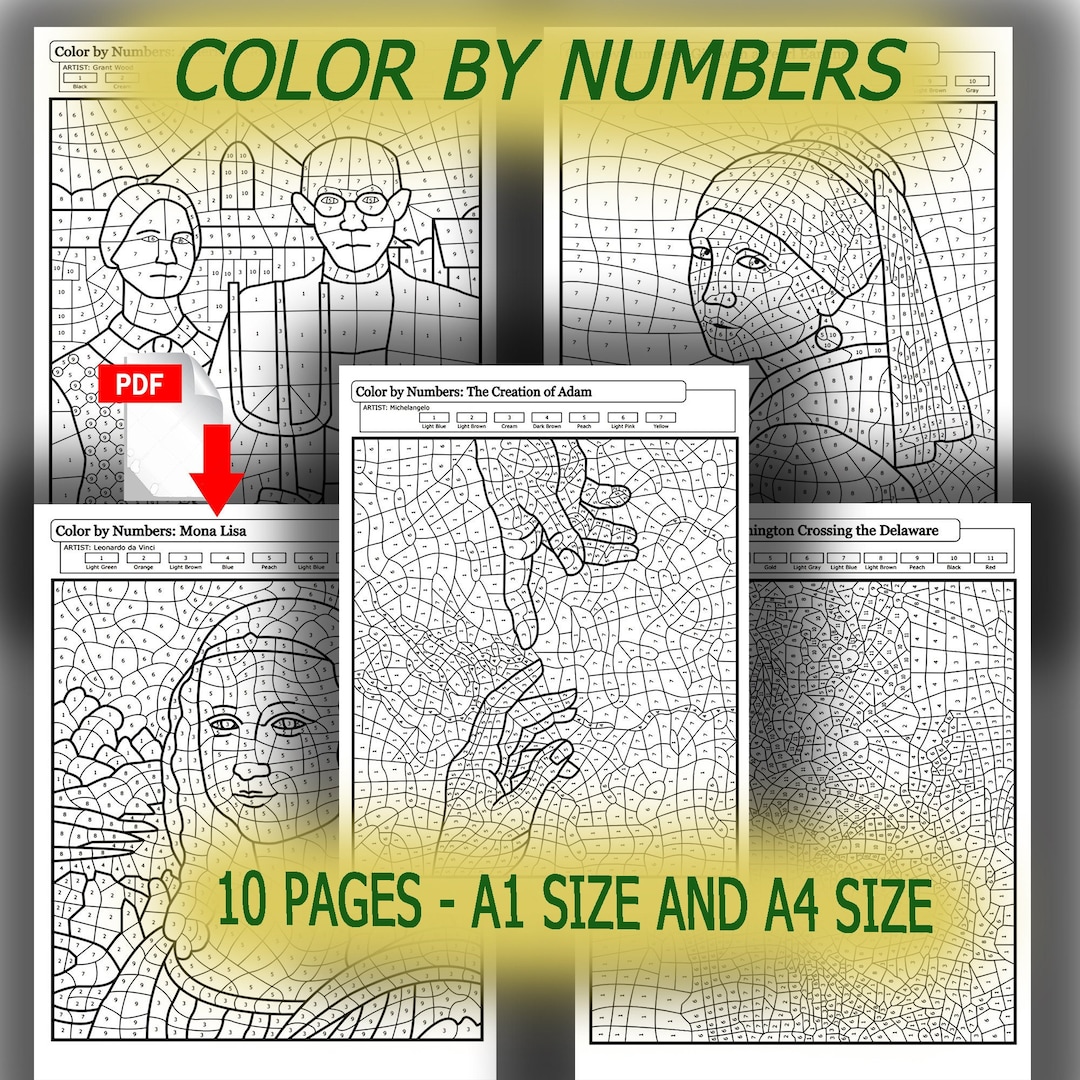 Coloring and Coloring by Numbers Printable - 10 Famous Paintings ...