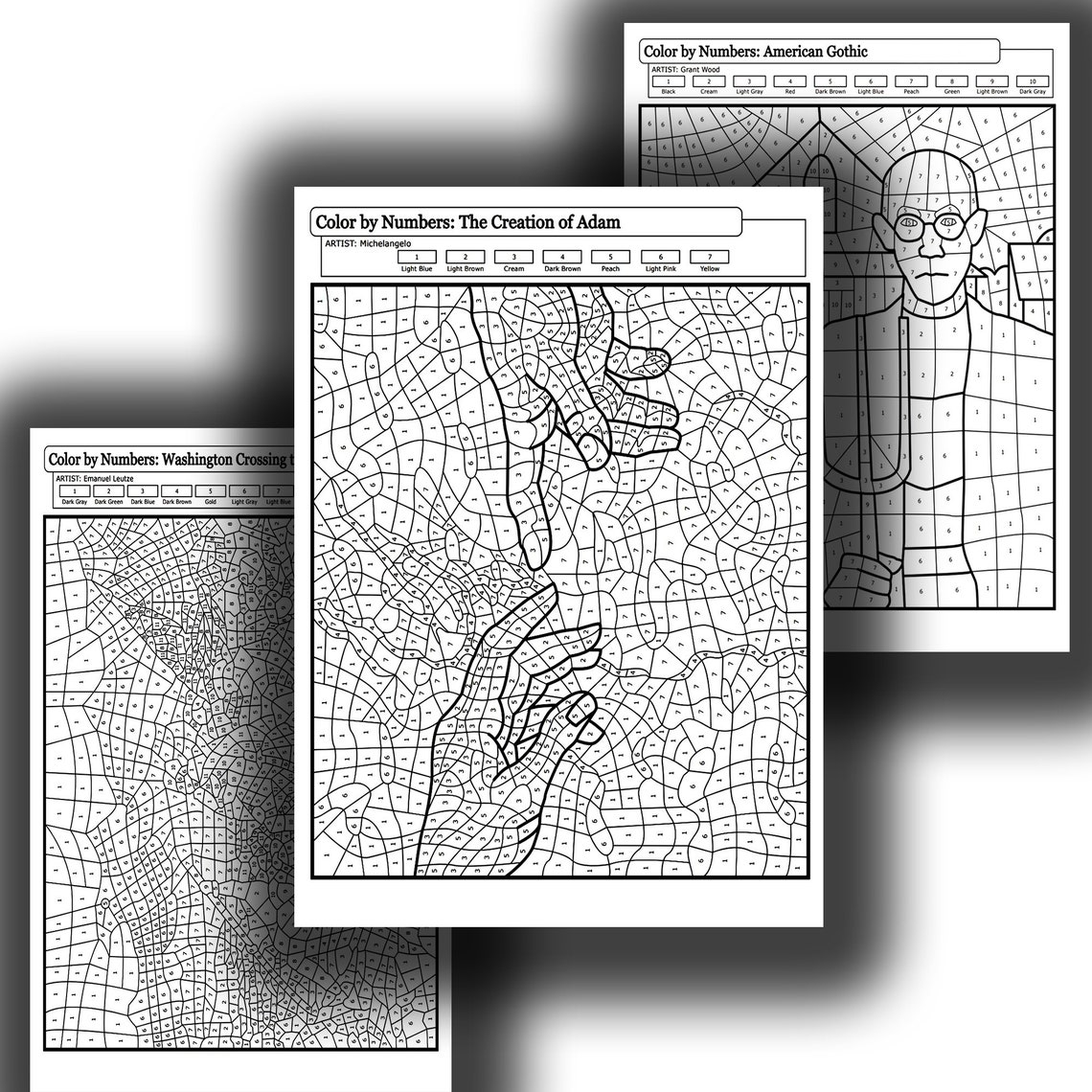 Coloring and Coloring by Numbers Printable - 10 Famous Paintings ...