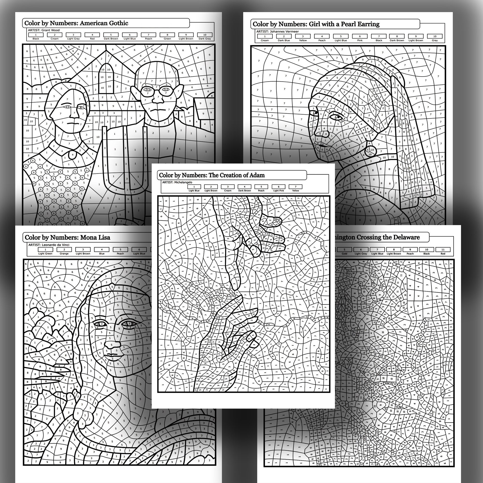 Coloring and Coloring by Numbers Printable - 10 Famous Paintings ...