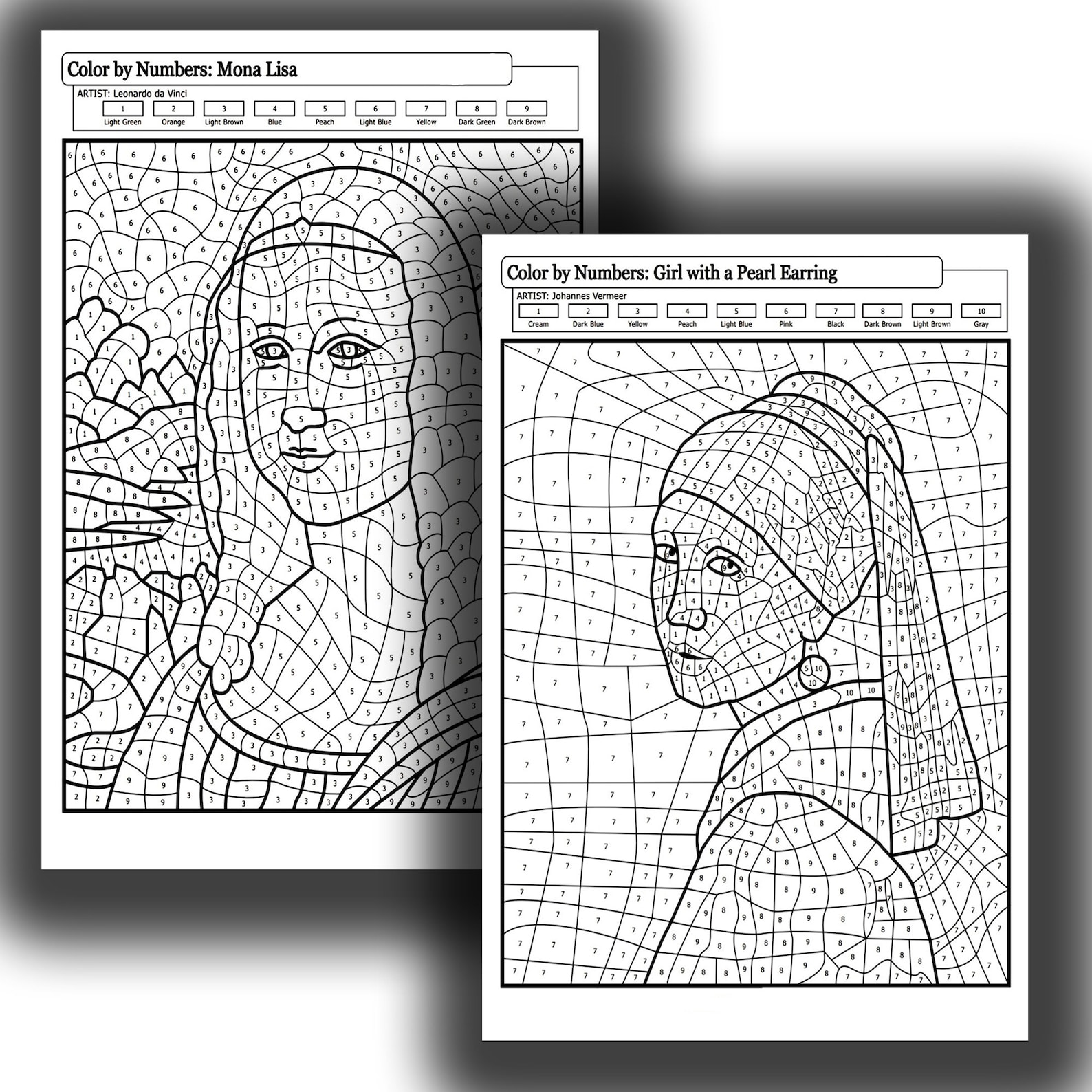 Coloring and Coloring by Numbers Printable - 10 Famous Paintings ...